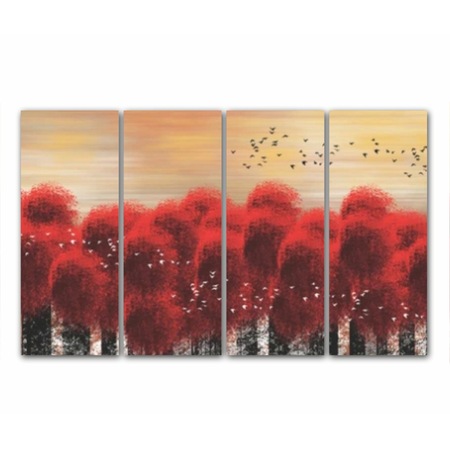 Set 4 Tablouri Multicanvas, Padure de copaci rosii si a stolului de ...