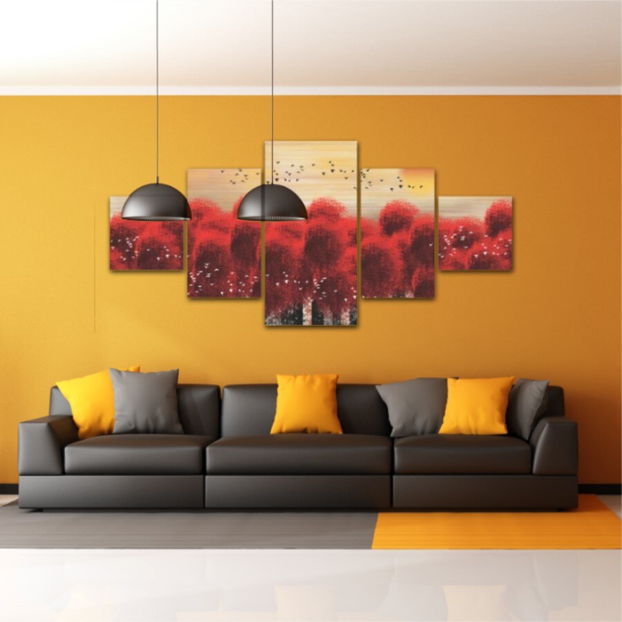 Set 5 Tablouri Multicanvas, Padure de copaci rosii si a stolului de ...