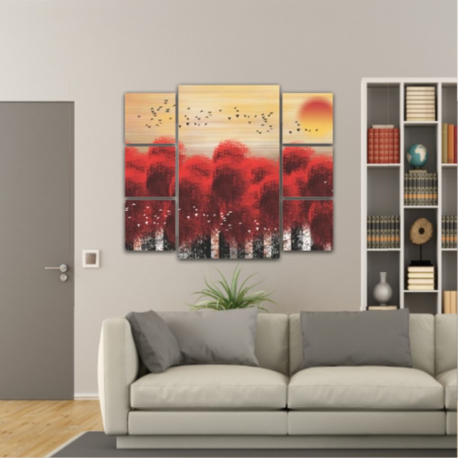 Set 7 Tablouri Multicanvas, Padure de copaci rosii si a stolului de ...