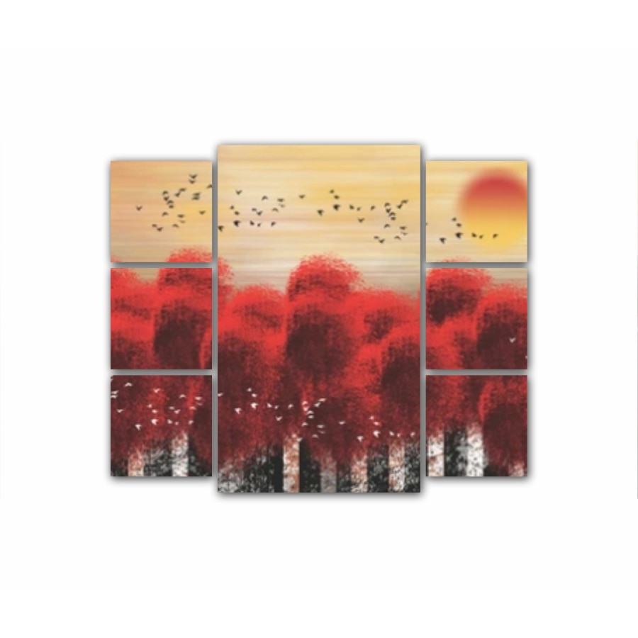 Set 7 Tablouri Multicanvas, Padure de copaci rosii si a stolului de ...