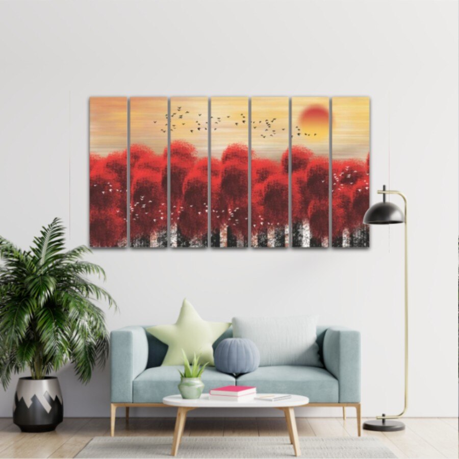 Set 7 Tablouri Multicanvas, Padure de copaci rosii si a stolului de ...