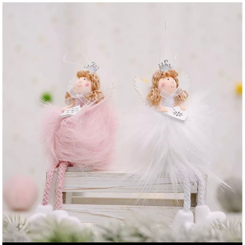 Set 4 decoratiuni brad, Ingeras roz / alb, cu agatatoare, 18 x 7 cm ...