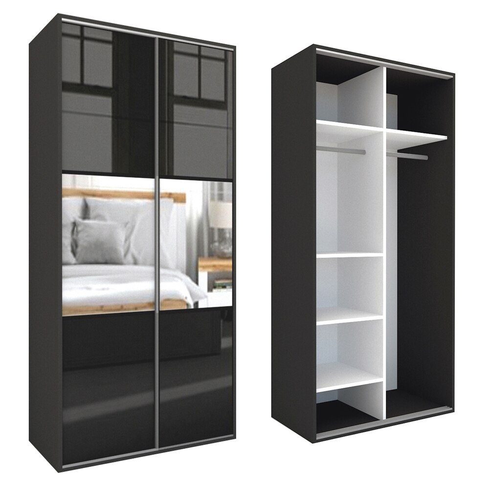 Dressing Genarom LEX C, Negru Lucios / Oglinda, 120 x 218 x 66 cm - eMAG.ro