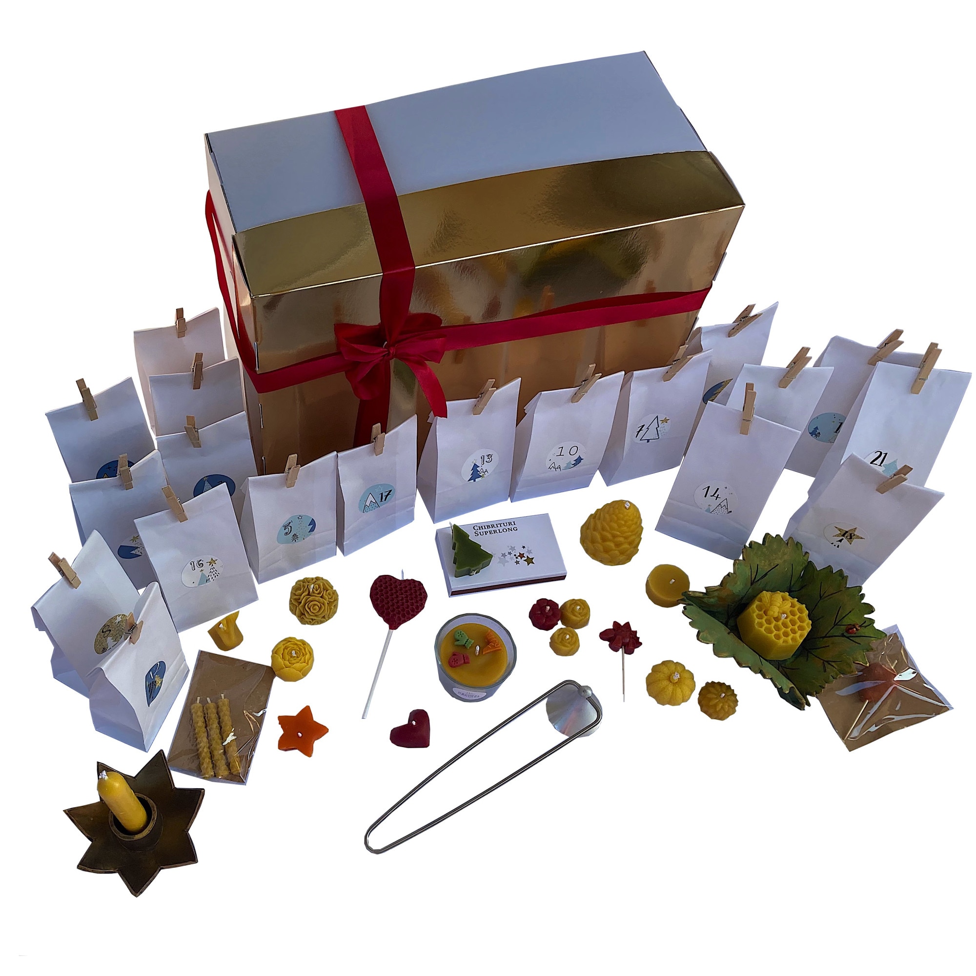 Calendar Advent pentru Craciun compus din lumanari din ceara naturala ...