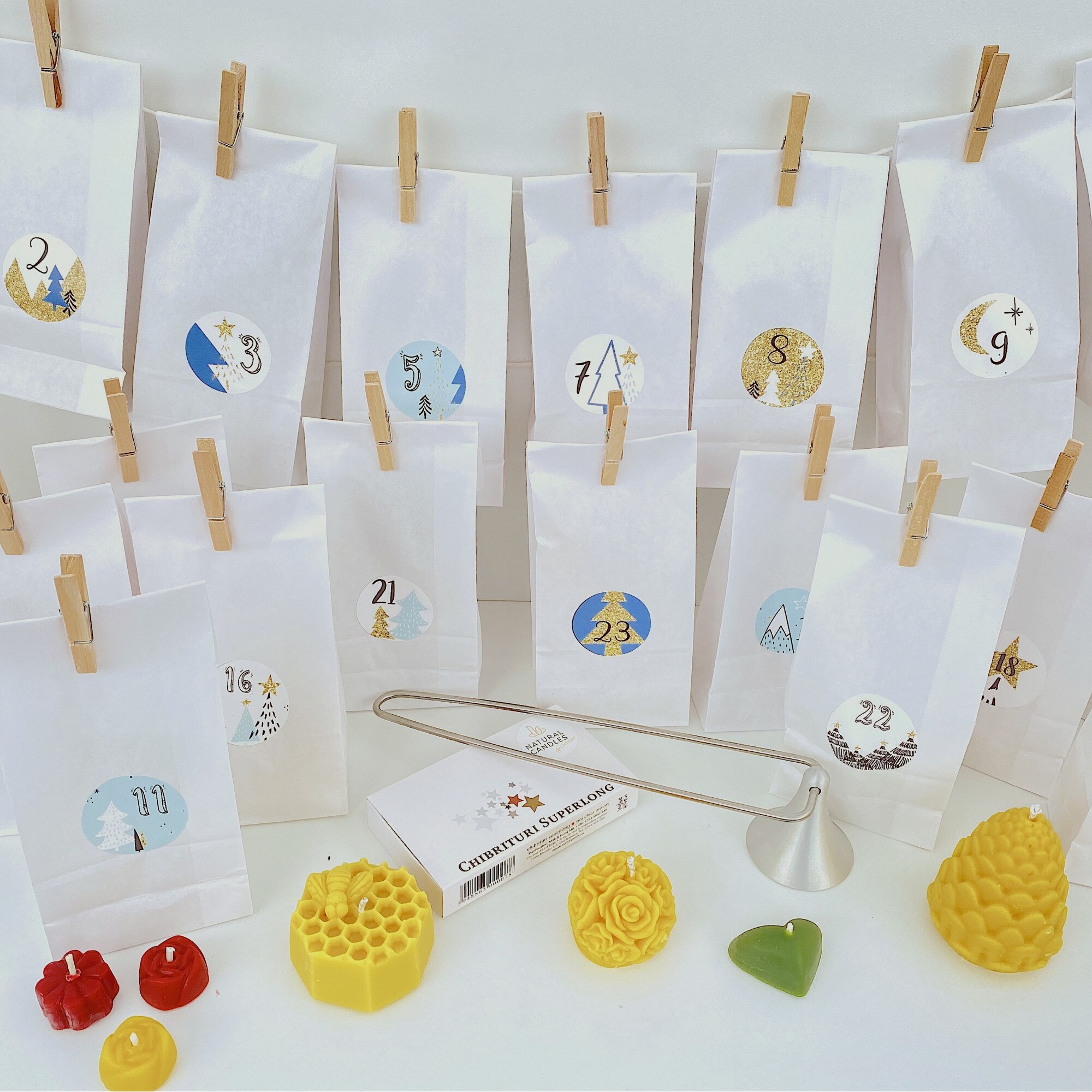 Calendar Advent pentru Craciun compus din lumanari din ceara naturala ...