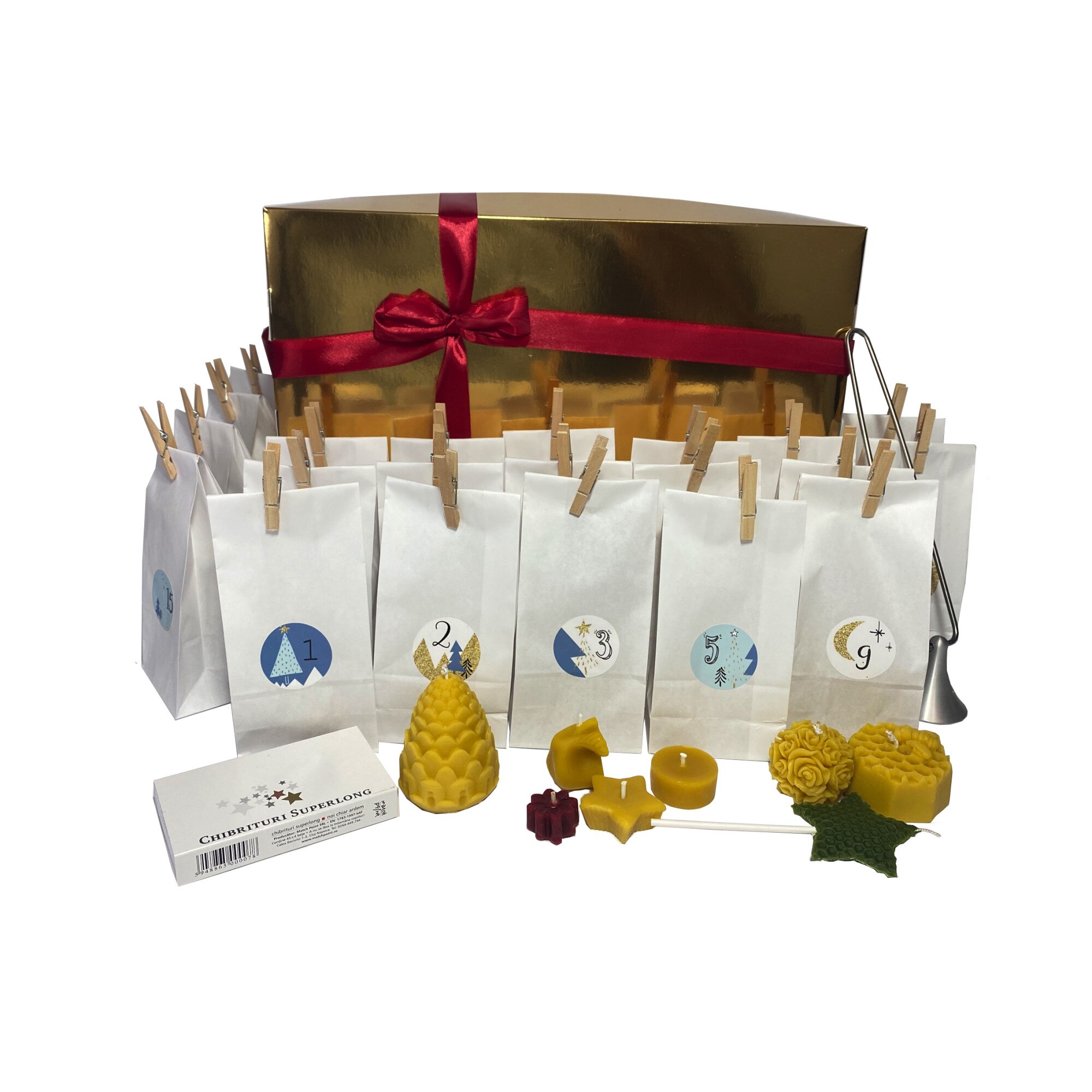 Calendar Advent pentru Craciun compus din lumanari din ceara naturala ...