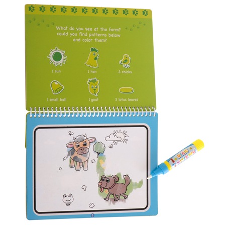 Carte de colorat interactiva, Zola®, stilou cu apa, 4 planse diferite ...