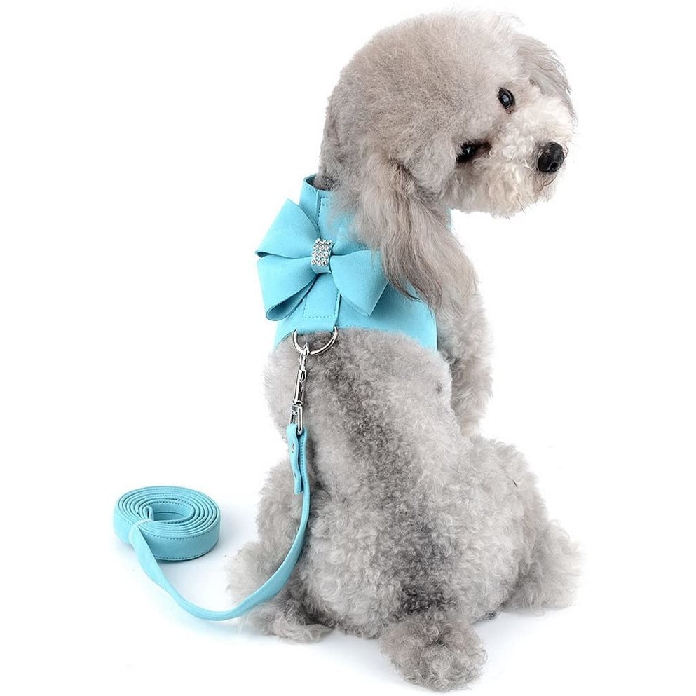 Set Ham si lesa Leather Bow cu fundita si pietricele, pentru caini si ...