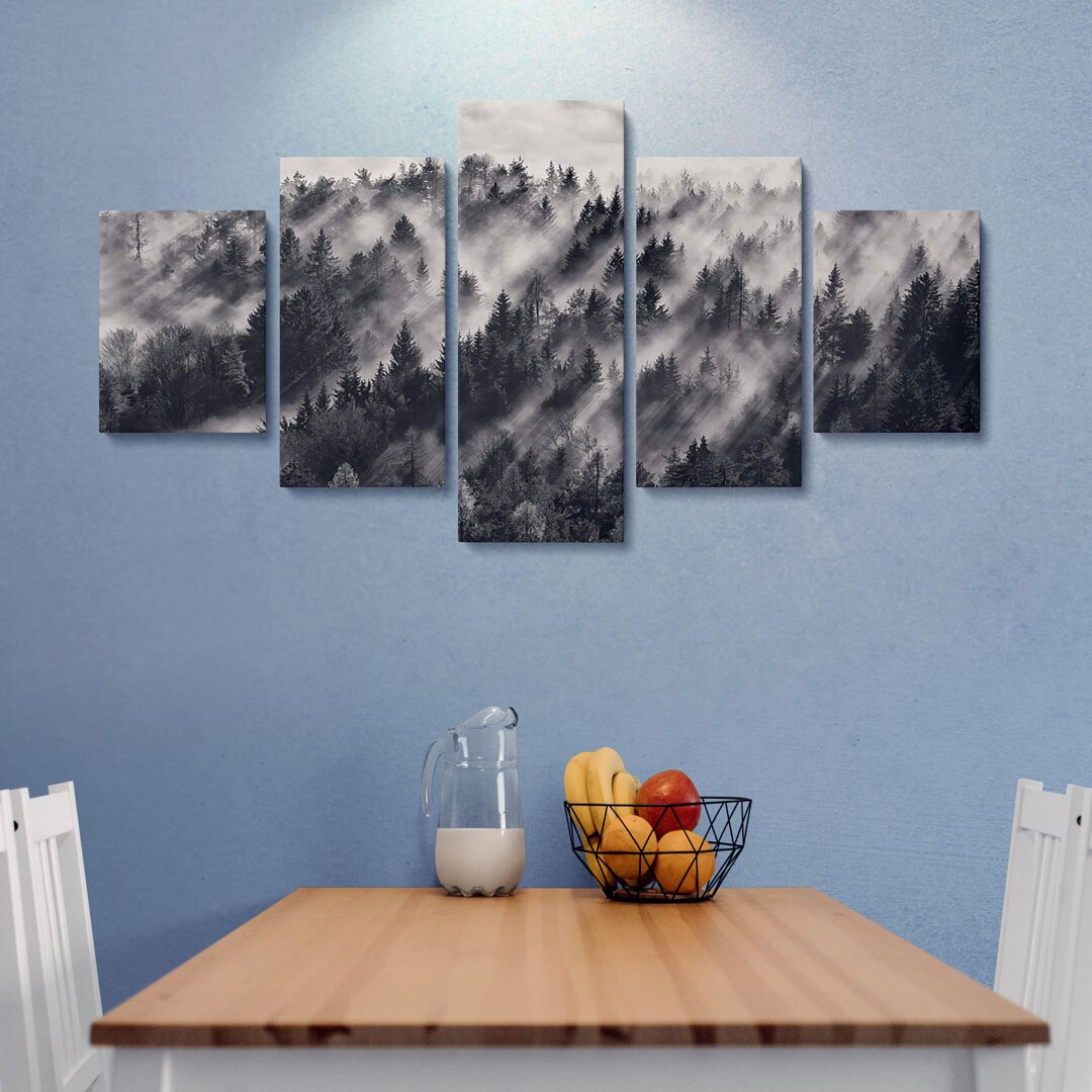 Set 5 piese Tabouri Decor multicanvas premium, Padure de brazi cu ...