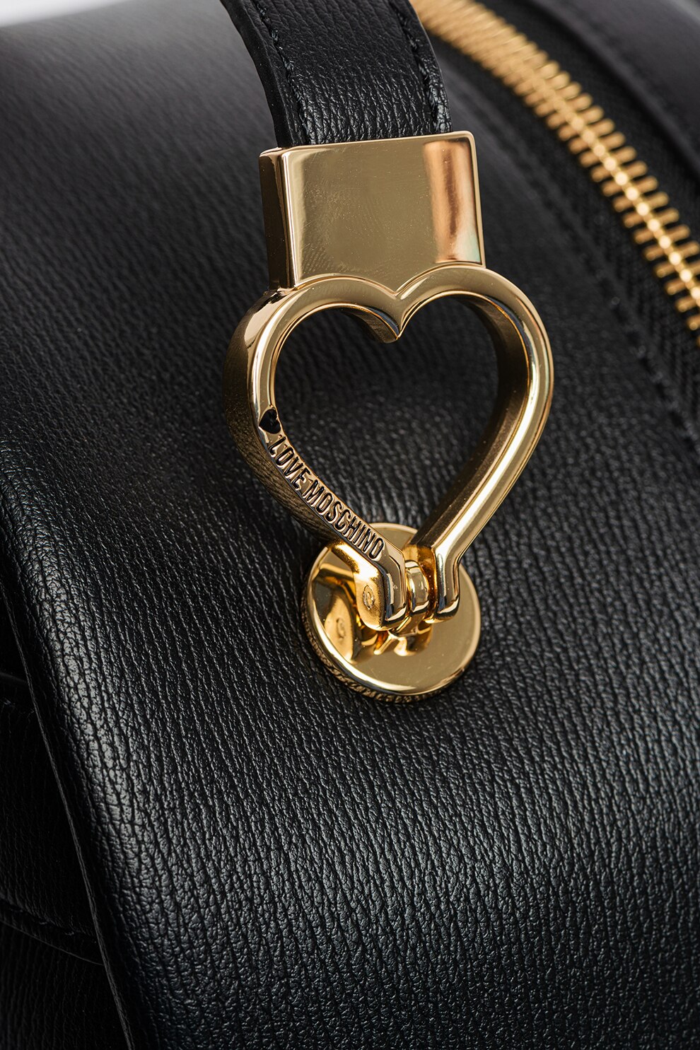 Love Moschino, Раница от еко кожа с метално лого, Черен - eMAG.bg