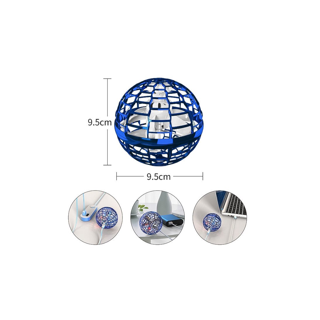 Mini drona tip minge Flying Ball, interactiva, efecte luminoase, cablu ...