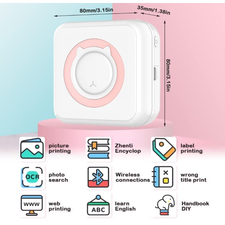 Imprimanta termica BOMSTOM, Bluetooth, USB, 1200 mA, Alb/ Negru, Roz ...