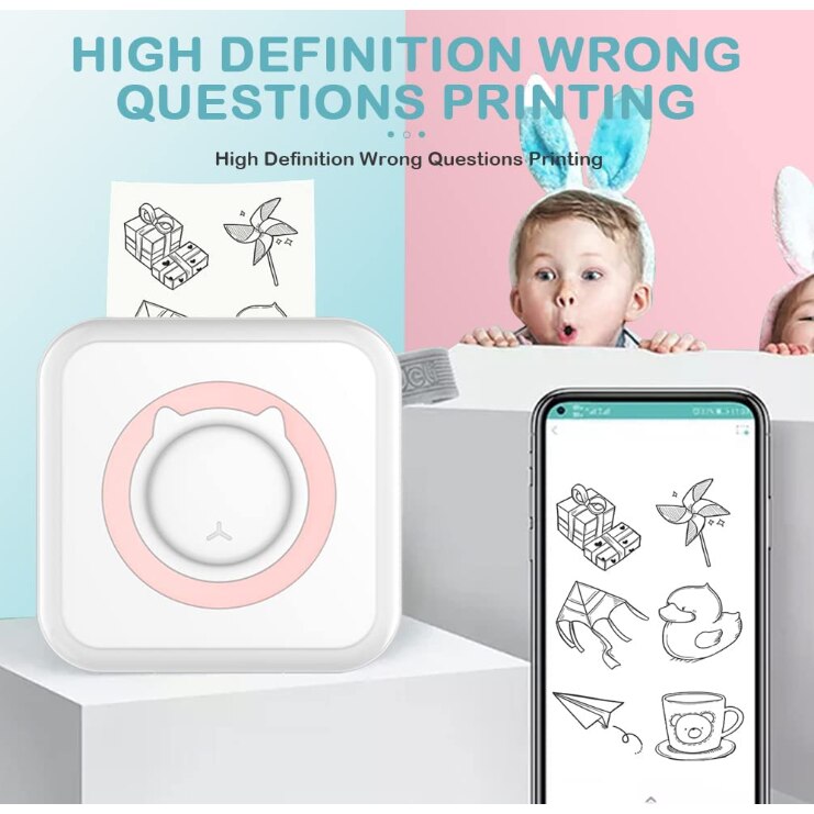 Imprimanta termica BOMSTOM, Bluetooth, USB, 1200 mA, Alb/ Negru, Roz ...