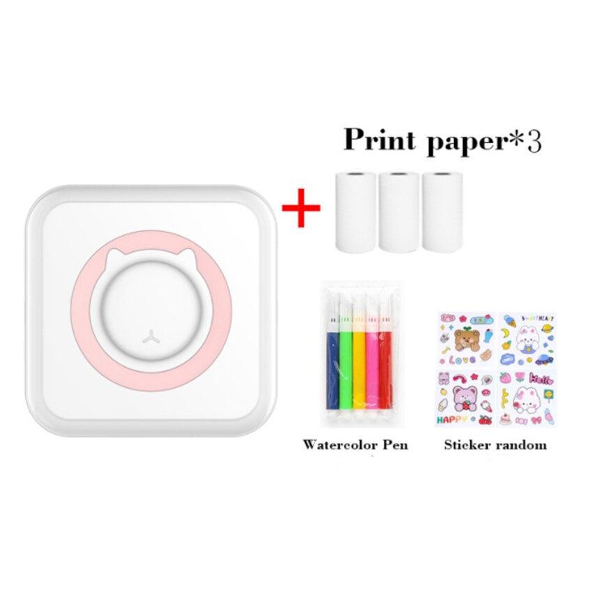 Imprimanta termica BOMSTOM, Bluetooth, USB, 1200 mA, Alb/ Negru, Roz ...