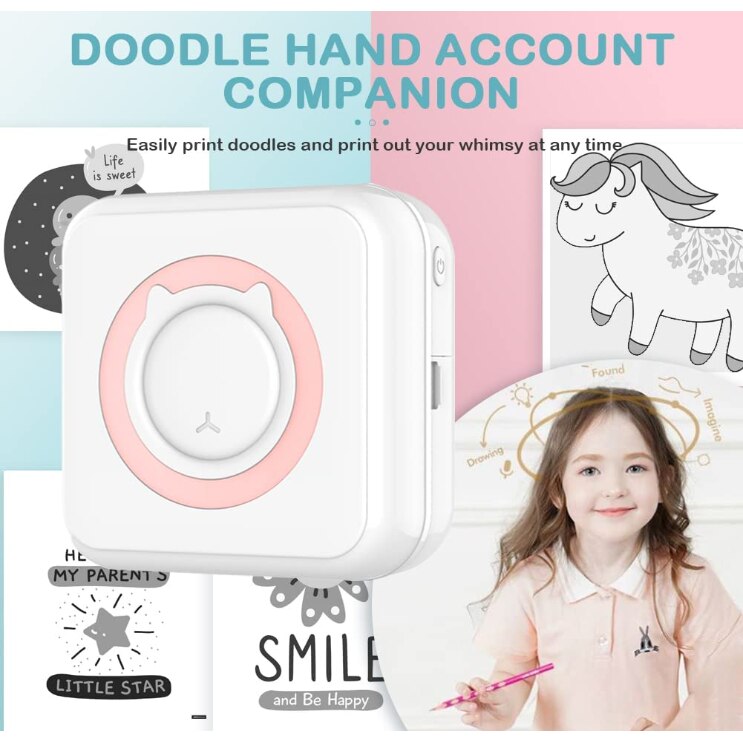 Imprimanta termica BOMSTOM, Bluetooth, USB, 1200 mA, Alb/ Negru, Roz ...