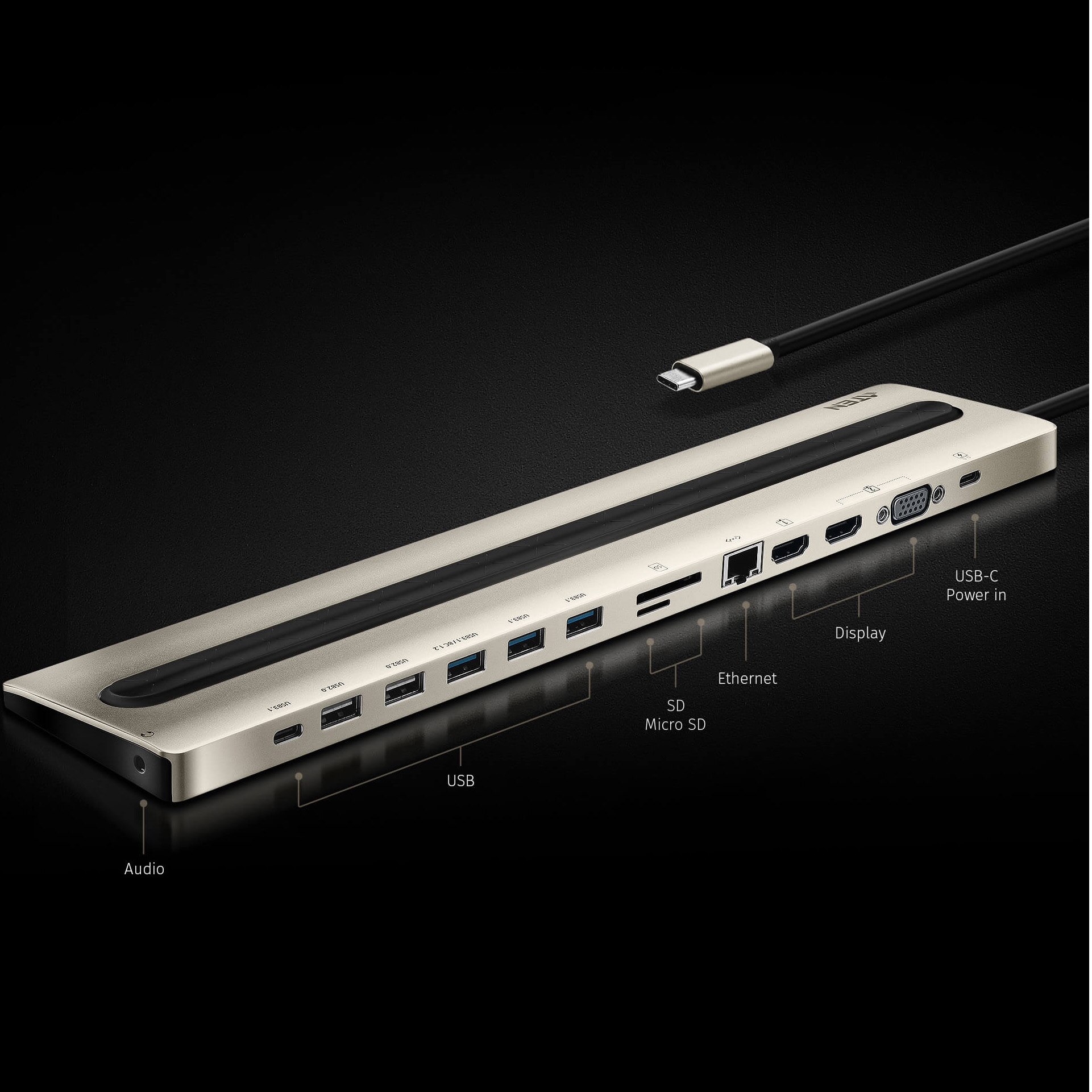 Docking Station ATEN universal, USB-C, 4K, Auriu/Negru - eMAG.ro