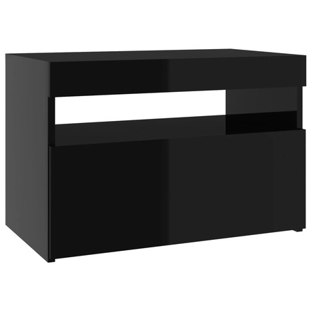 Comoda TV cu lumini LED, Lemn compozit, 60x35x40 cm, Negru lucios - eMAG.ro