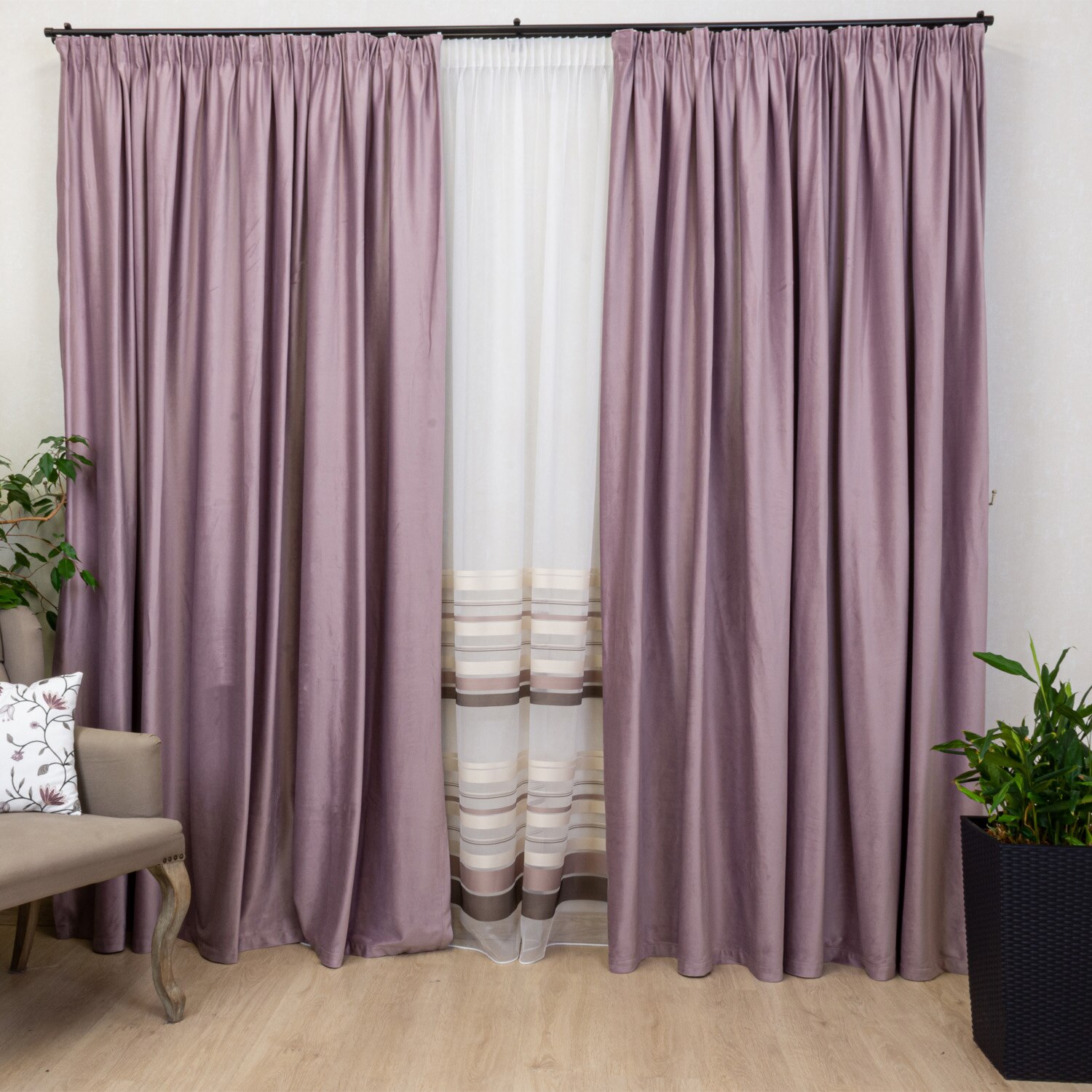 Set 2 draperii Hiko COMFY catifea roz pudra 2x400x260cm, cu rejansa ...