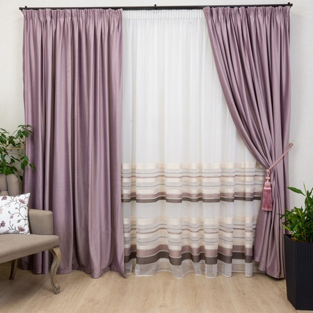 Set 2 draperii Hiko COMFY catifea roz pudra 2x400x260cm, cu rejansa ...