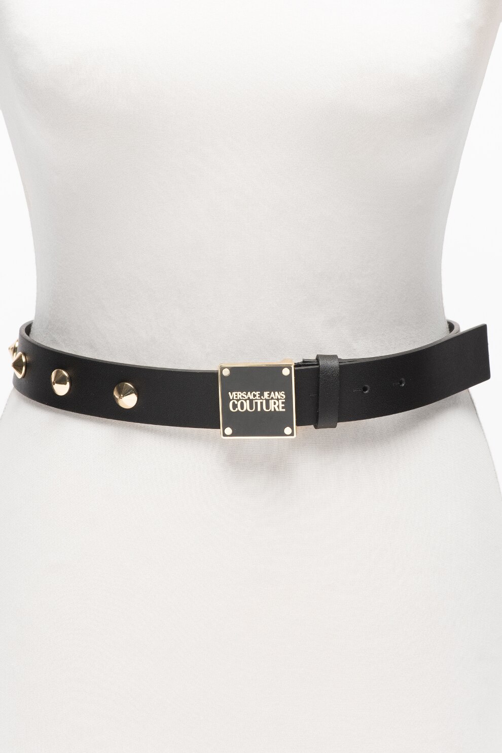 Versace Jeans Couture, Curea din piele cu tinte, Negru, 95 - eMAG.ro