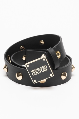 Versace Jeans Couture, Curea din piele cu tinte, Negru, 95 - eMAG.ro
