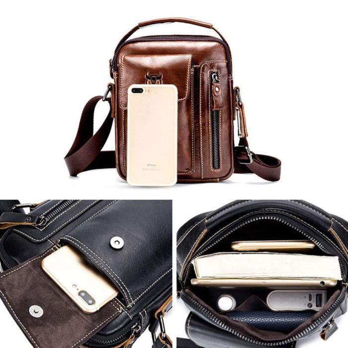 Geanta pentru barbati Kosiil®, Piele naturala, Curea reglabila, Maro ...