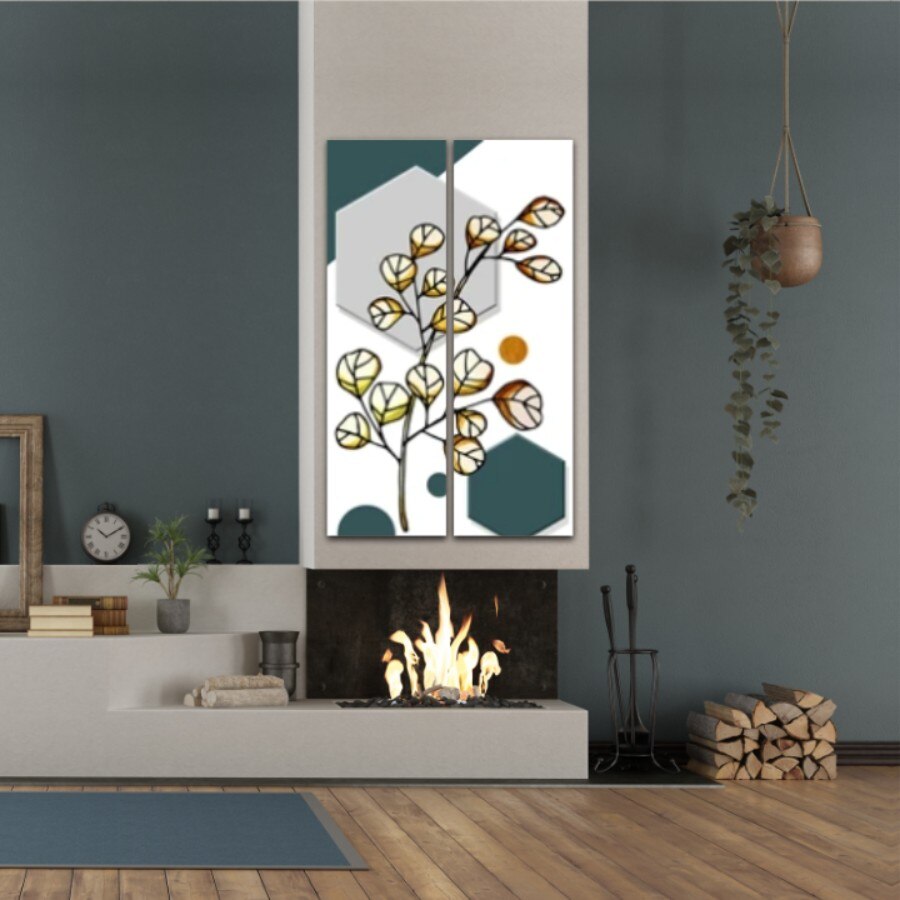 Set 2 Tablouri Multicanvas, Frunze de aur 756, Tipar UV pe panza ...