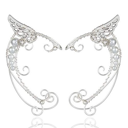 Cercei urechi de Elf, metalici cu perle, argintii - eMAG.ro