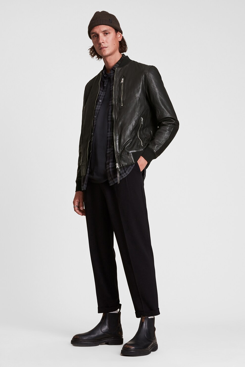 AllSaints, Кожено яке Boyton, Черен, XL - eMAG.bg