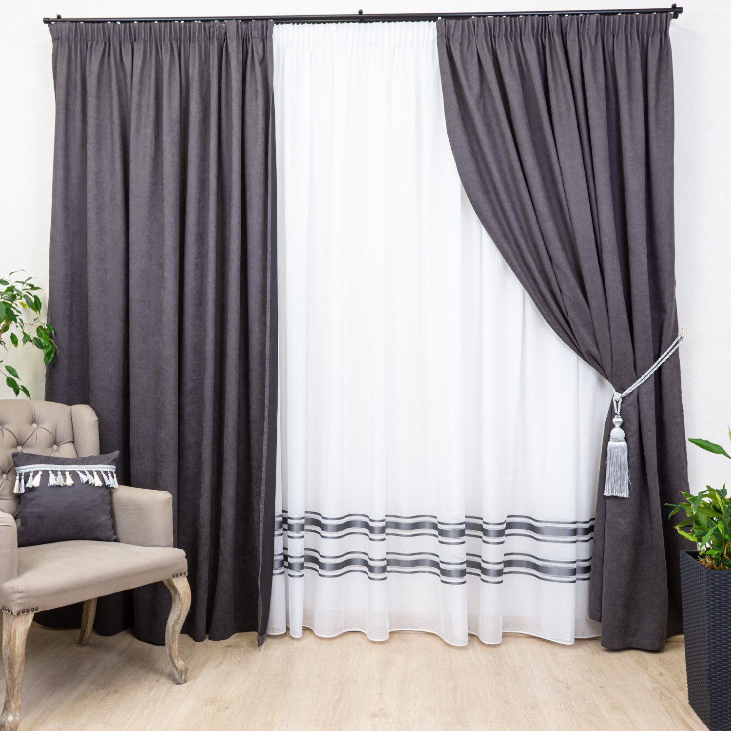 Set 2 draperii Hiko Base antracit 2x140x245cm. cu rejansa - eMAG.ro