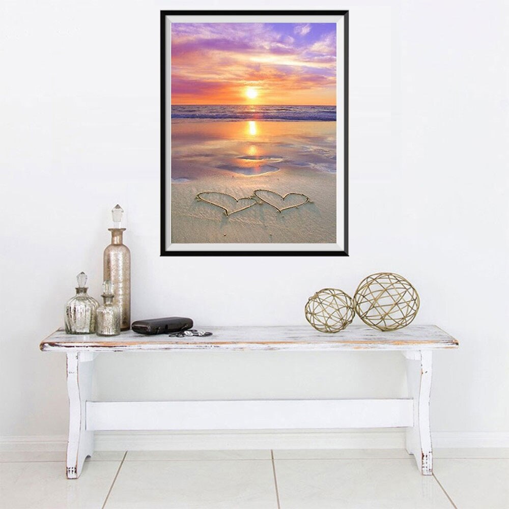 Set de broderie cu diamante 5D, pictura 30x25cm, model rasarit de soare ...