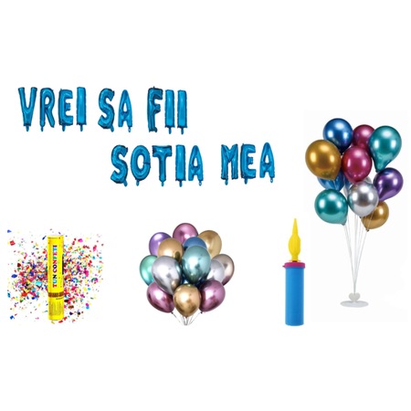 Set Baloane Vrei Sa Fii Sotia Mea, Cake Topper, 78 Buc, Albastru - eMAG.ro
