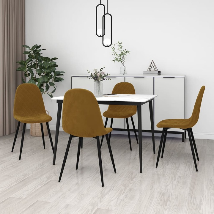 Set 4 Scaune dining, Bucatarie, Modern, maro,45x53,5x87 cm, catifea ...