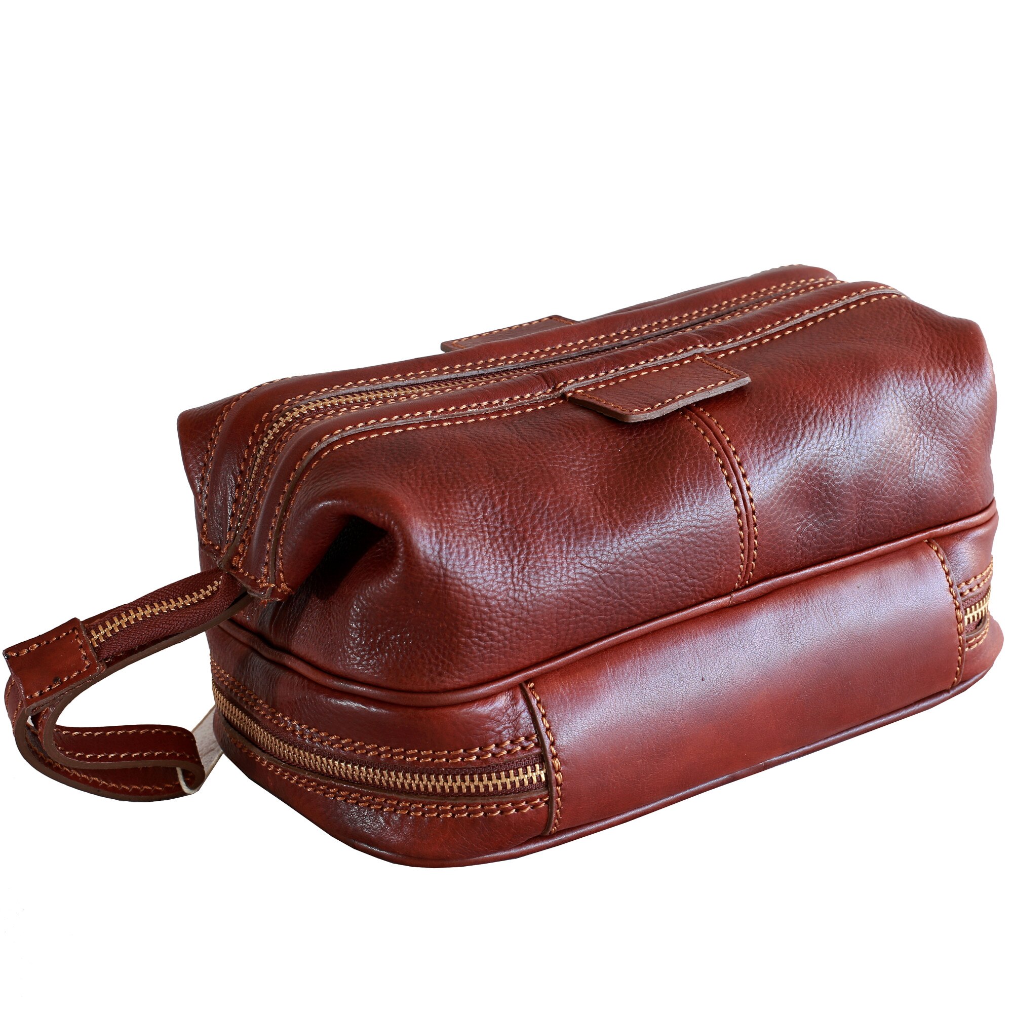 Geanta cosmetice, piele naturala, coniac, GB120A - eMAG.ro