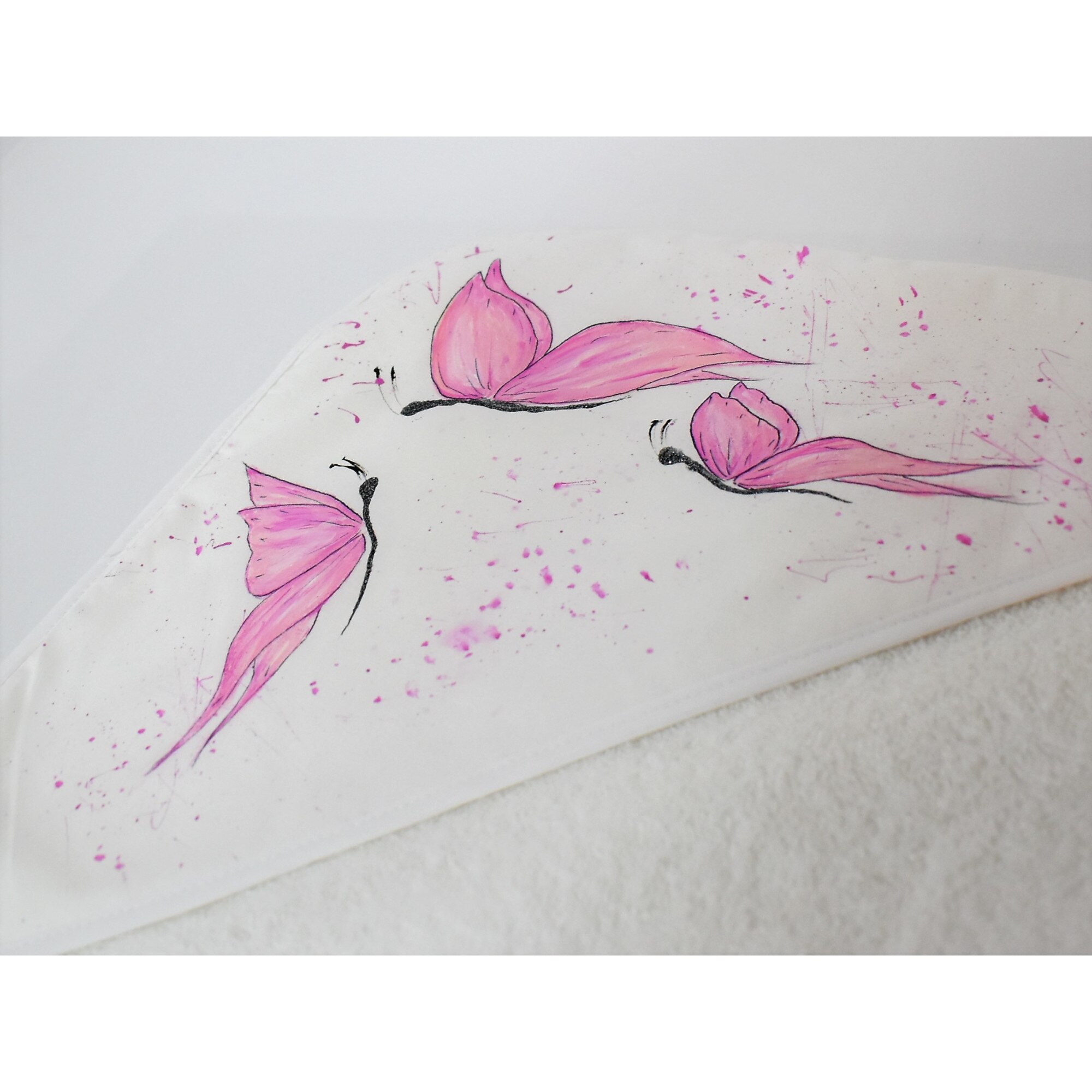 Set botez pictat alb 7 piese- Trusou biserica Fluturi roz- Odorul Mamei ...