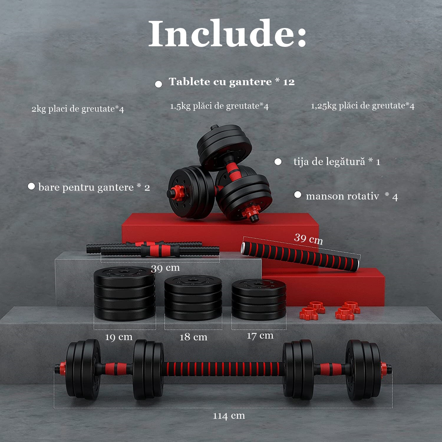 Set gantere si haltera reglabile 2 in 1 greutatea HMS SGP20 20 kg - eMAG.ro