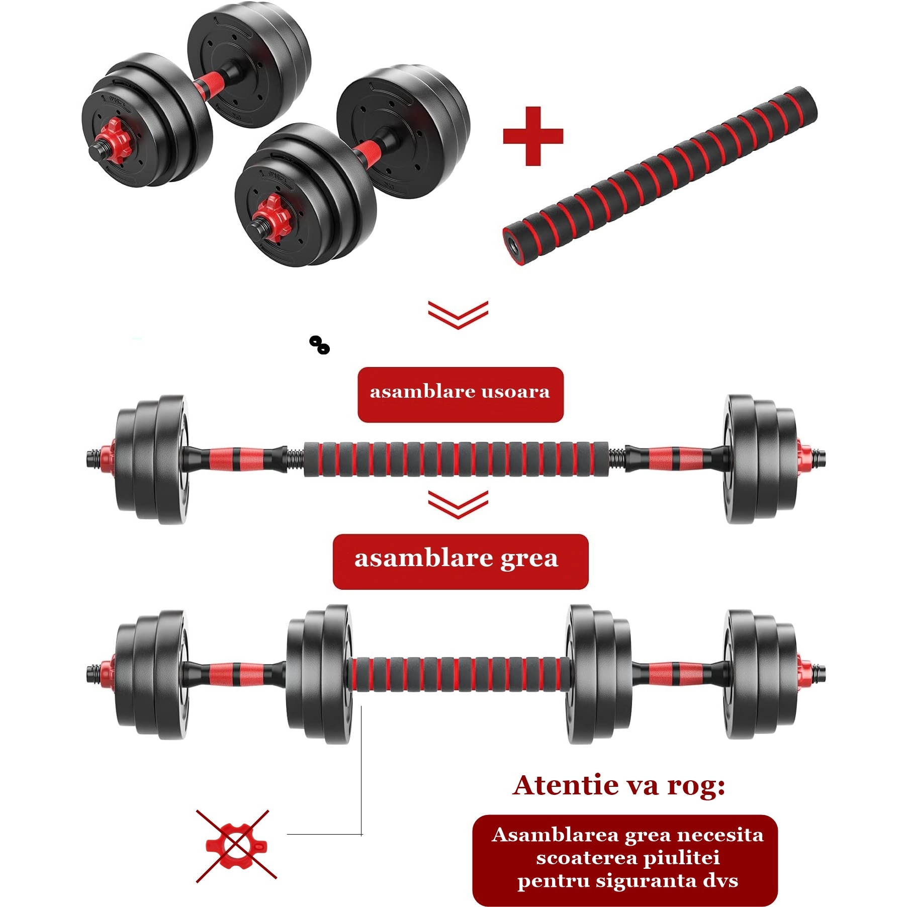 Set gantere si haltera reglabile 2 in 1 greutatea HMS SGP20 20 kg - eMAG.ro