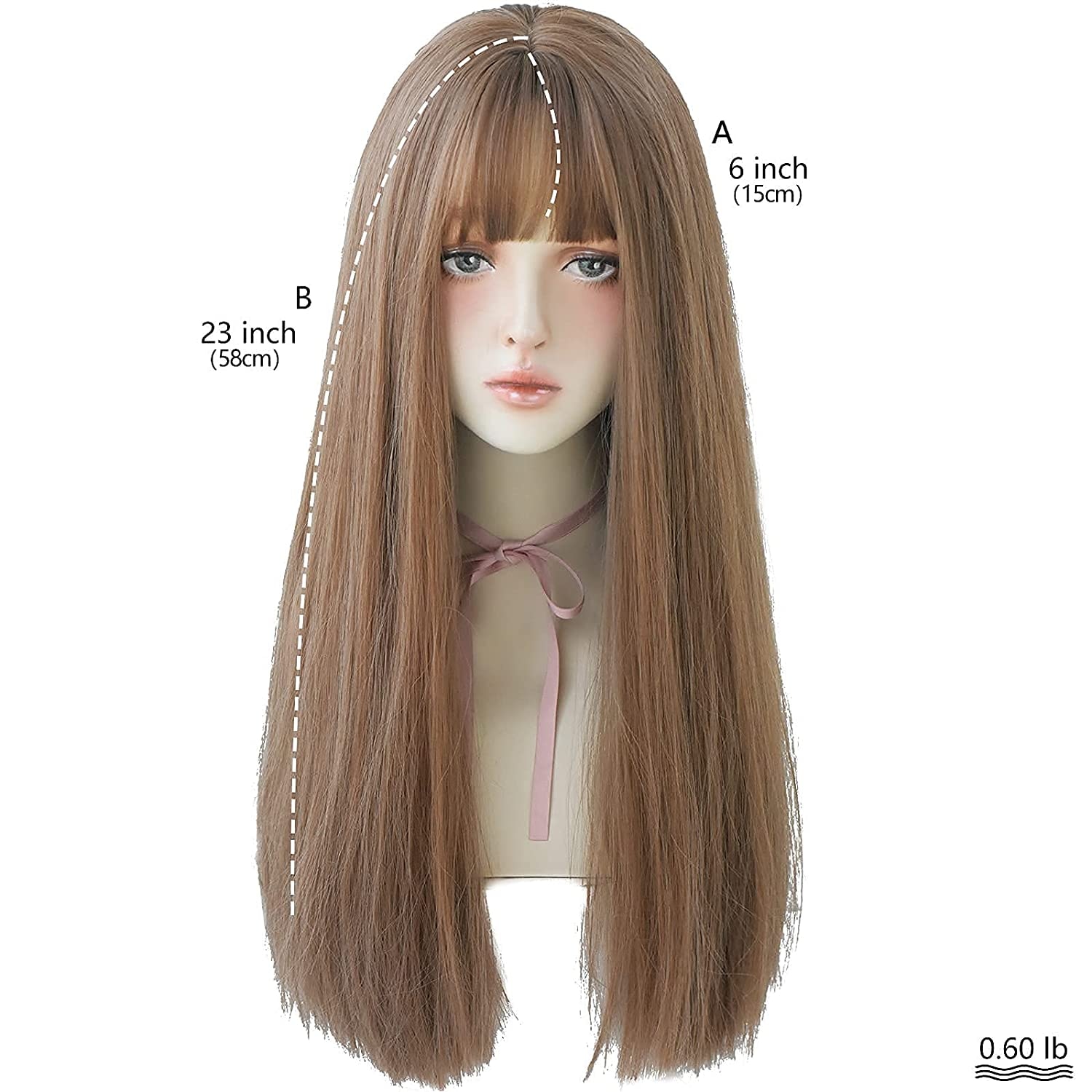Peruca lunga cu breton din par natural, 58cm, Blond - eMAG.ro