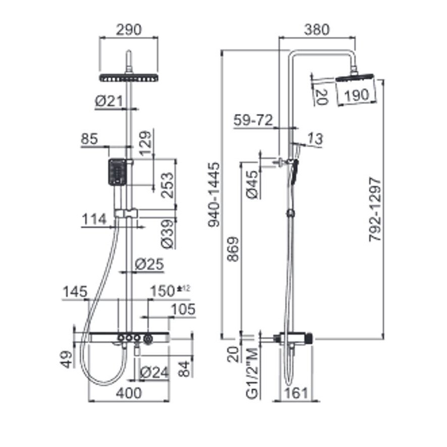 Coloana dus cu termostat, Vema, V08232-FO.202, negru - eMAG.ro