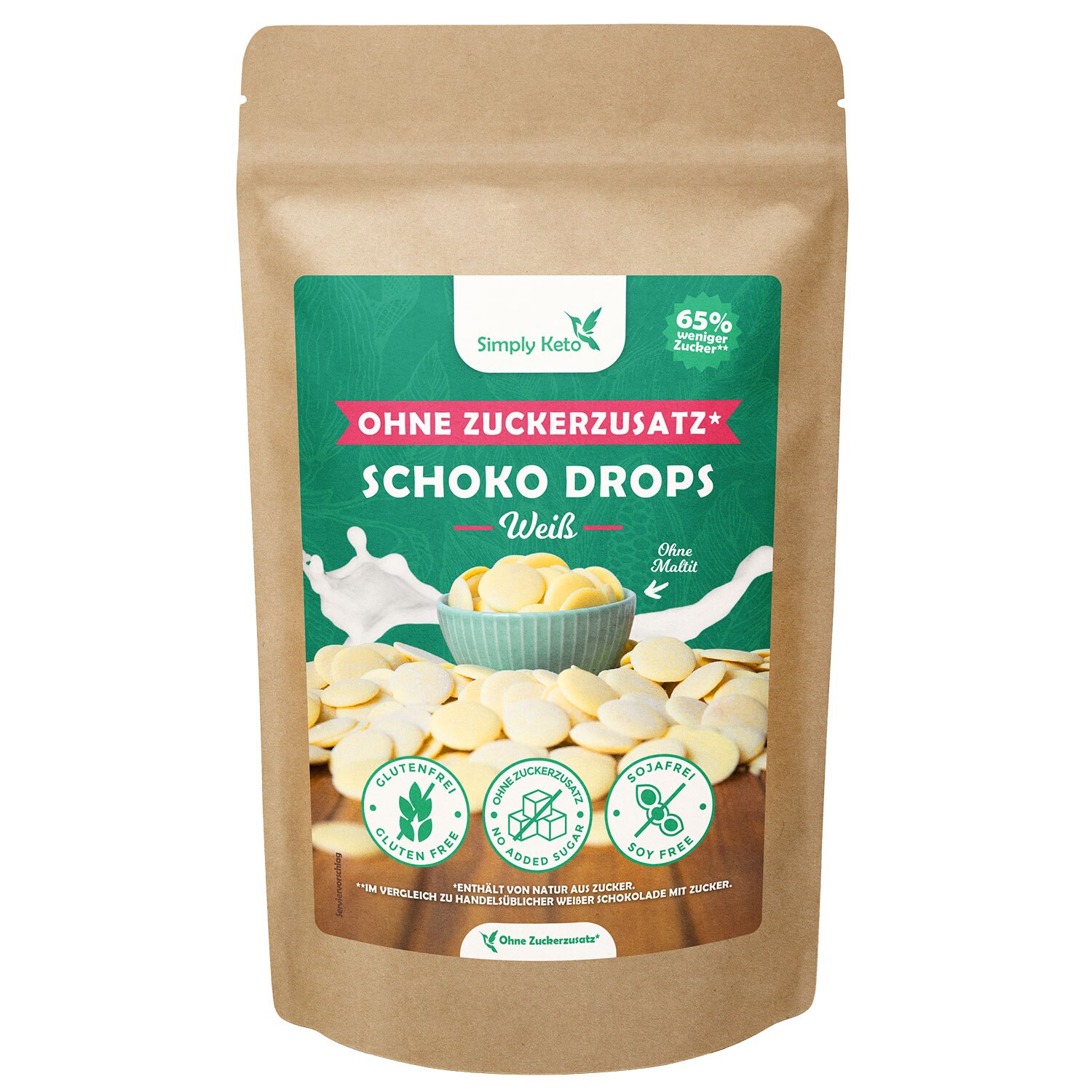 Banuti de ciocolata alba cu 30% cacao, fara zahar, fara gluten 200g ...