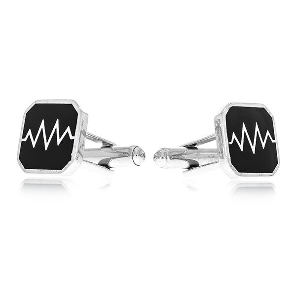 Butoni Argint Patrati cu Email Negru si Semn Vital - eMAG.ro