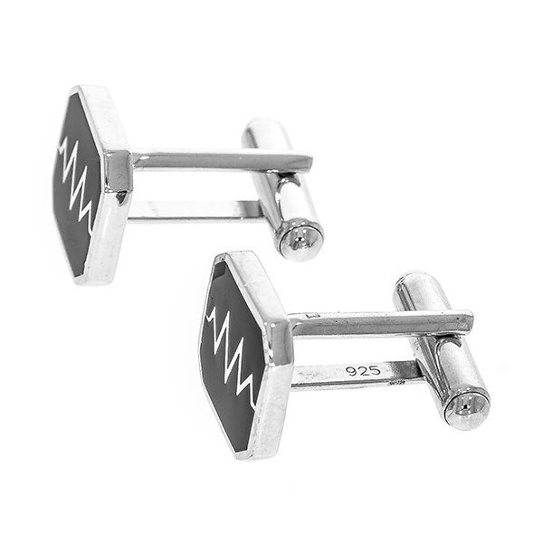 Butoni Argint Patrati cu Email Negru si Semn Vital - eMAG.ro