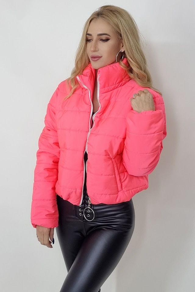 Geaca scurta de fas Pamela, Roz, Masura S - eMAG.ro