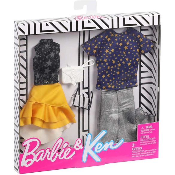 Set imbracaminte si accesorii Barbie si Ken, model cu stelute, 3 ani+ ...