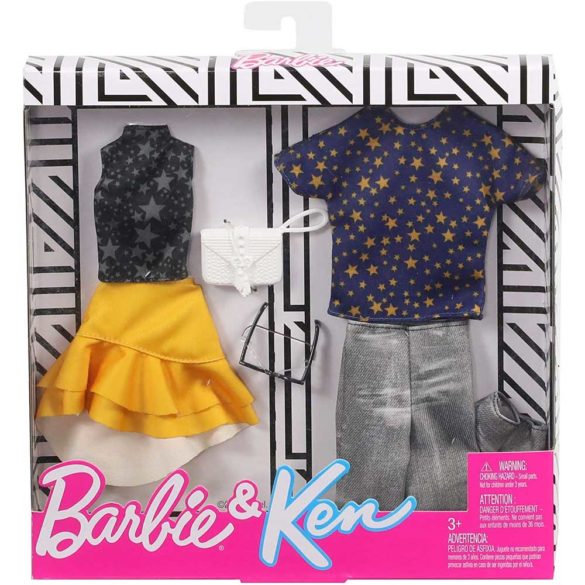 Set imbracaminte si accesorii Barbie si Ken, model cu stelute, 3 ani+ ...