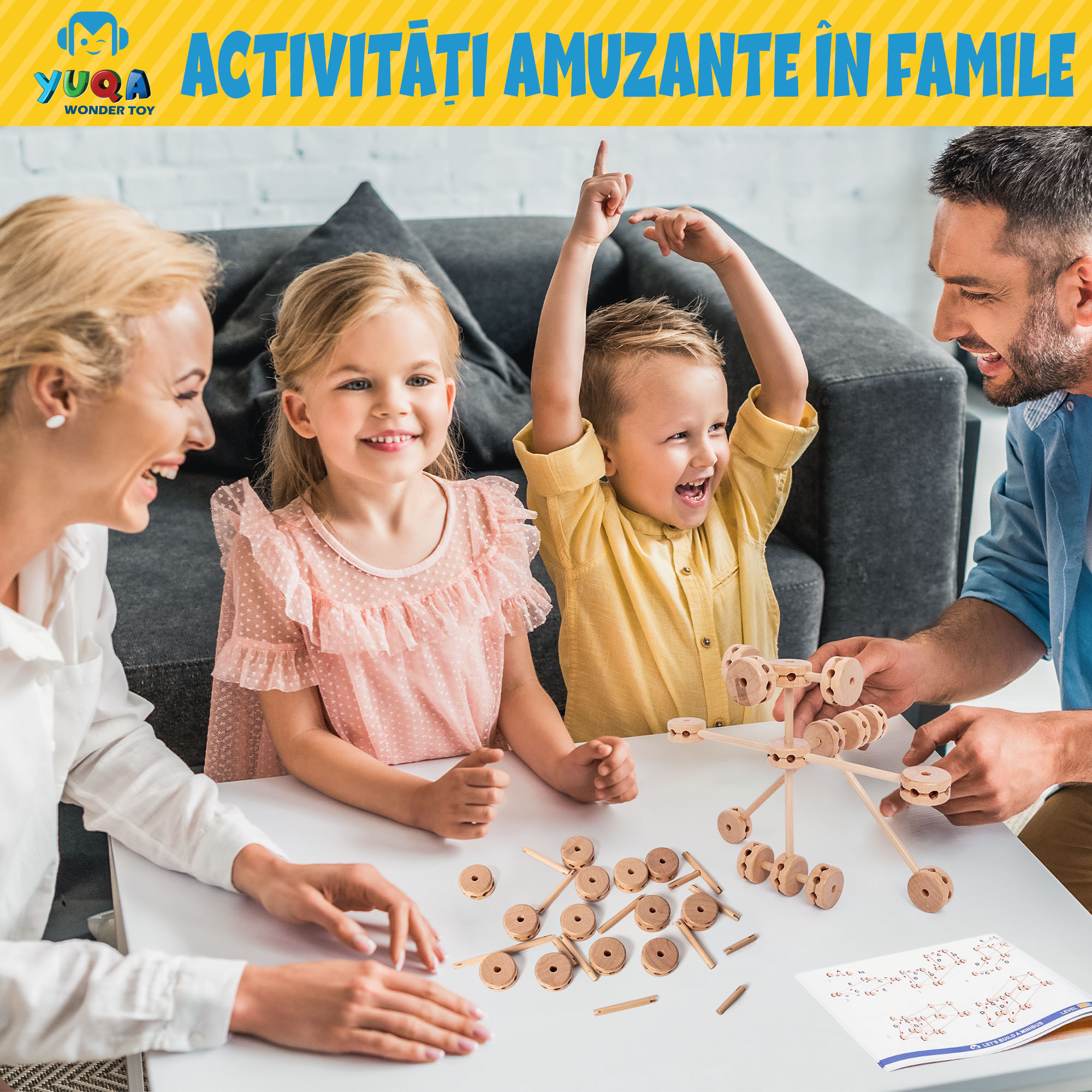 Set de constructie, Yuqa Wonder Toy, Lemn, 60 piese - eMAG.ro