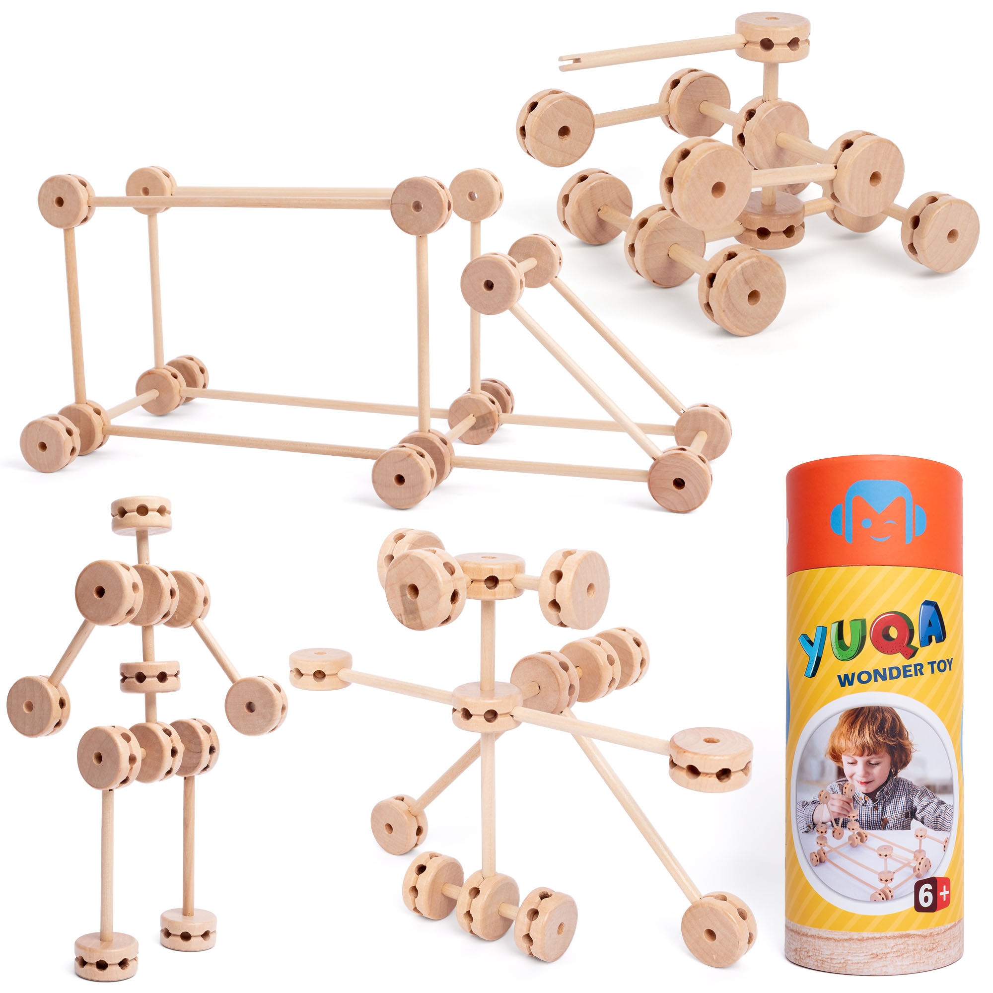 Set de constructie, Yuqa Wonder Toy, Lemn, 60 piese - eMAG.ro