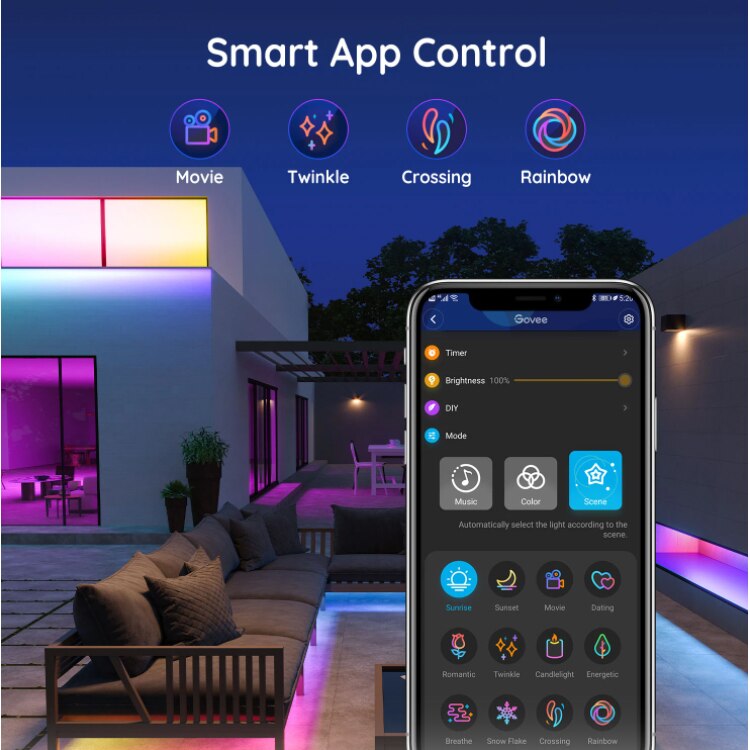 Banda LED RGBIC inteligenta pentru exterior Govee Phantasy H6171, Wi-Fi ...