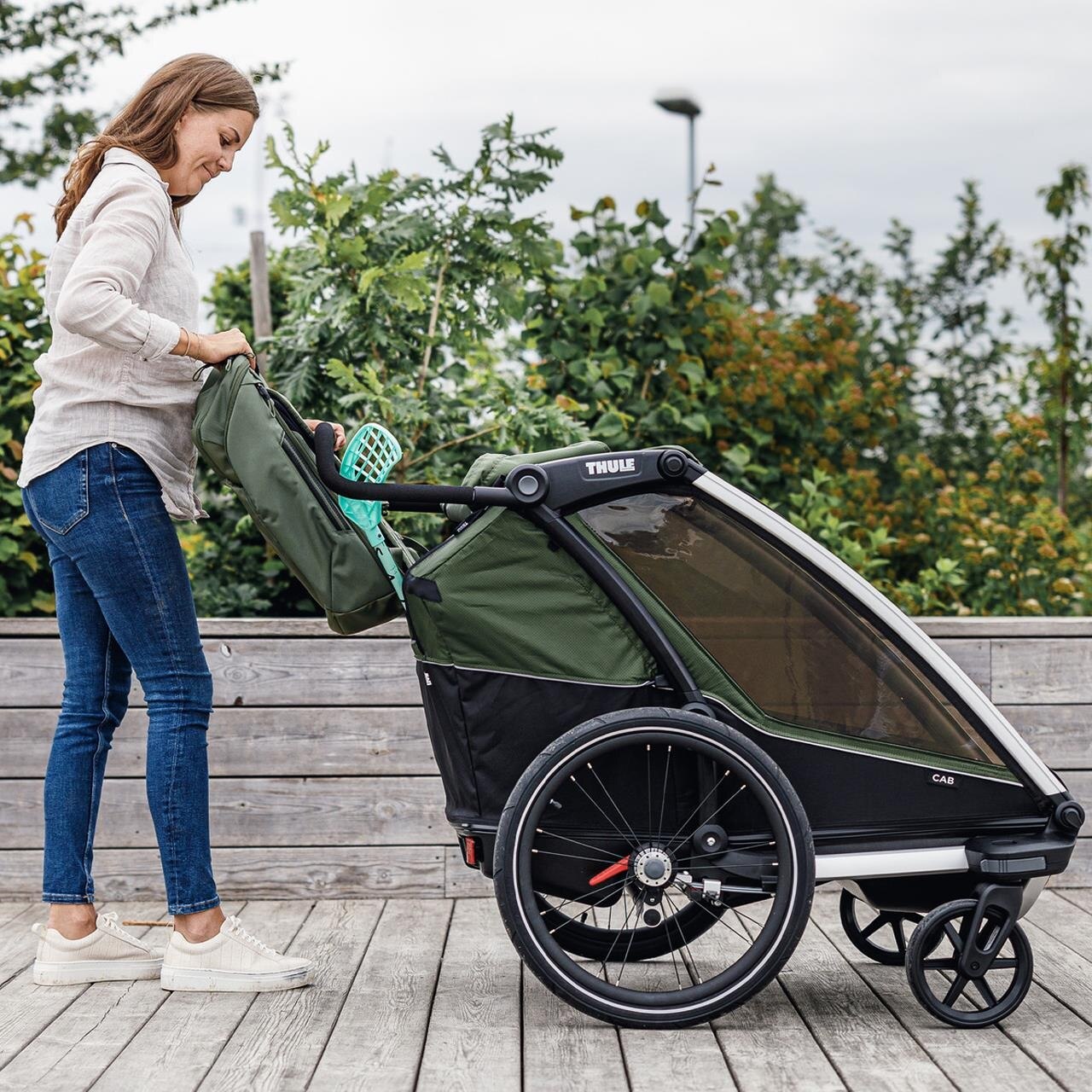 Carucior multisport, Thule Chariot Cab 2, Verde, pentru 2 copii - eMAG.ro