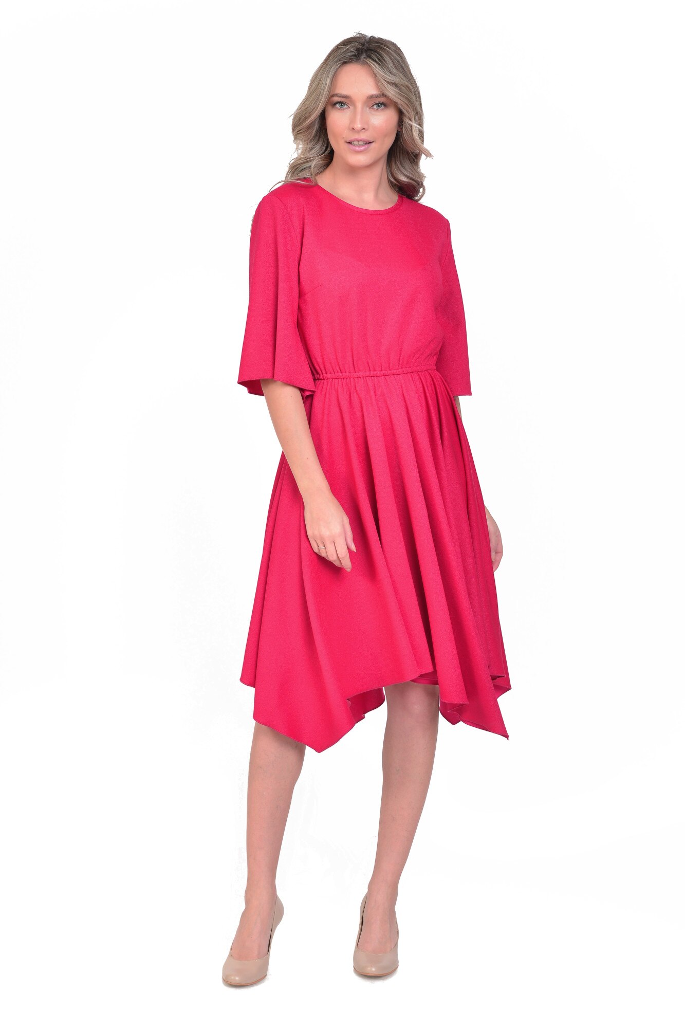 Rochie incretita cu colturi asimetrice, roz magenta, Dress To Impress ...